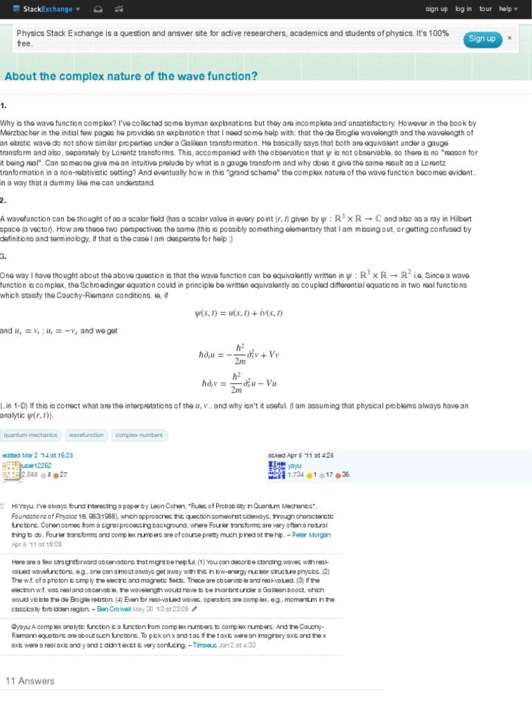 Quantum Mechanics - About The Complex Nature of The Wave Function ...