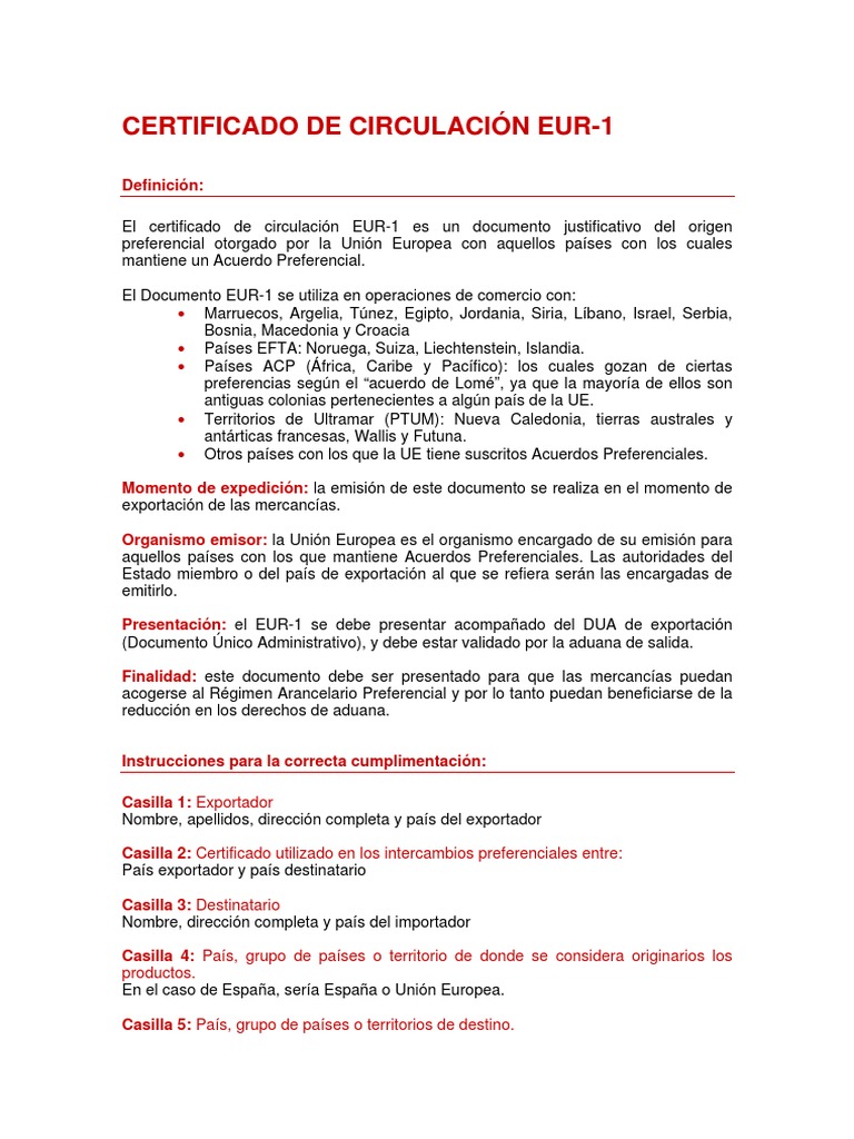 Cómo Rellenar Un Eur 1 | Unión Europea | aduana