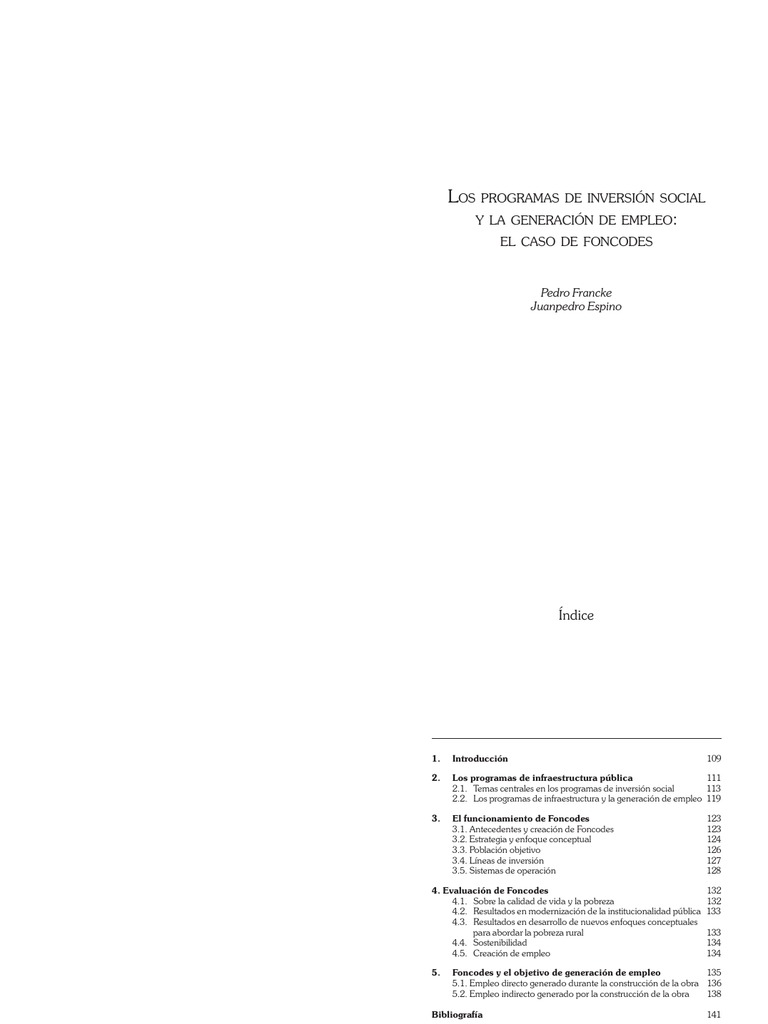 Los Programas de Inversión Social y La Generación de Empleo. El Caso de ...