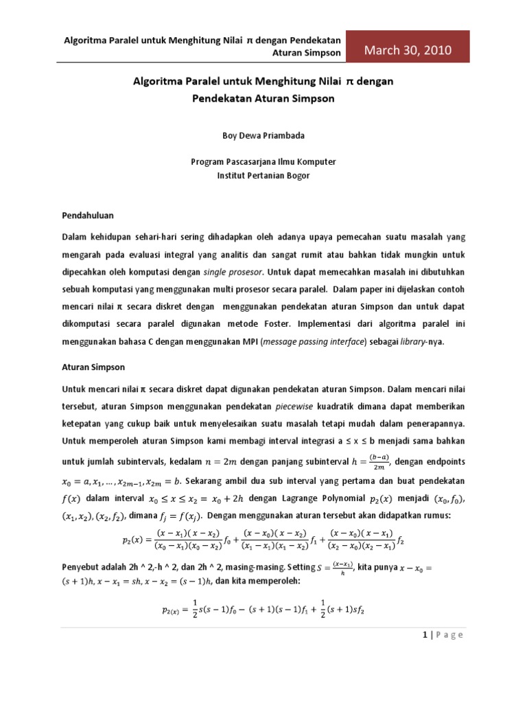 Algoritma Paralel Untuk Menghitung Nilai Pi | PDF