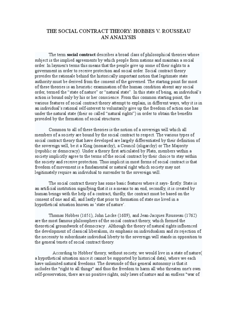 Hobbes vs. Rousseau: Social Contract Theory | PDF | Social Contract ...