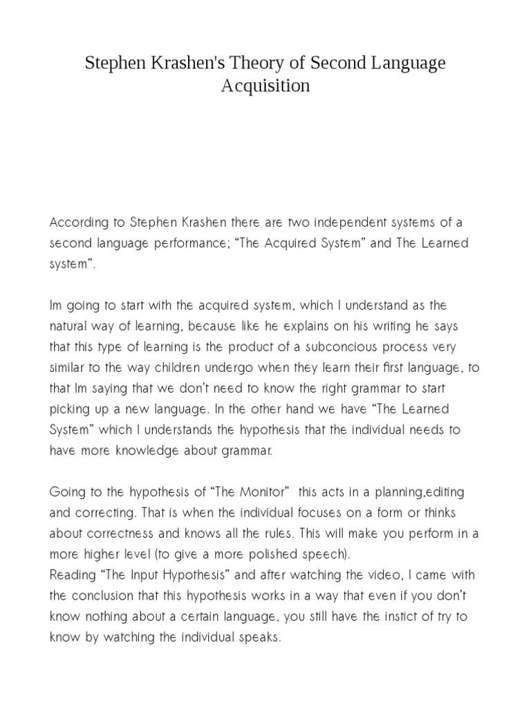 Stephen Krashen Theory of Second Language Acquisition 1 | PDF