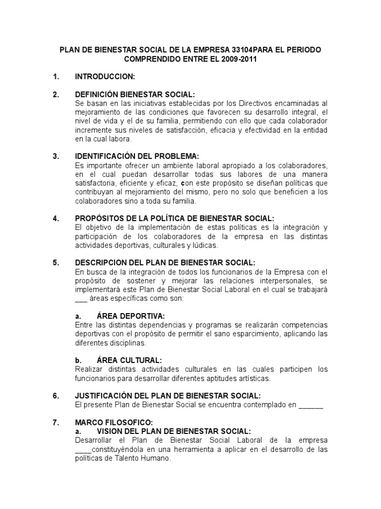 Modelo de Programa de Bienestar Social Laboral | PDF | Bienestar | Derecho laboral