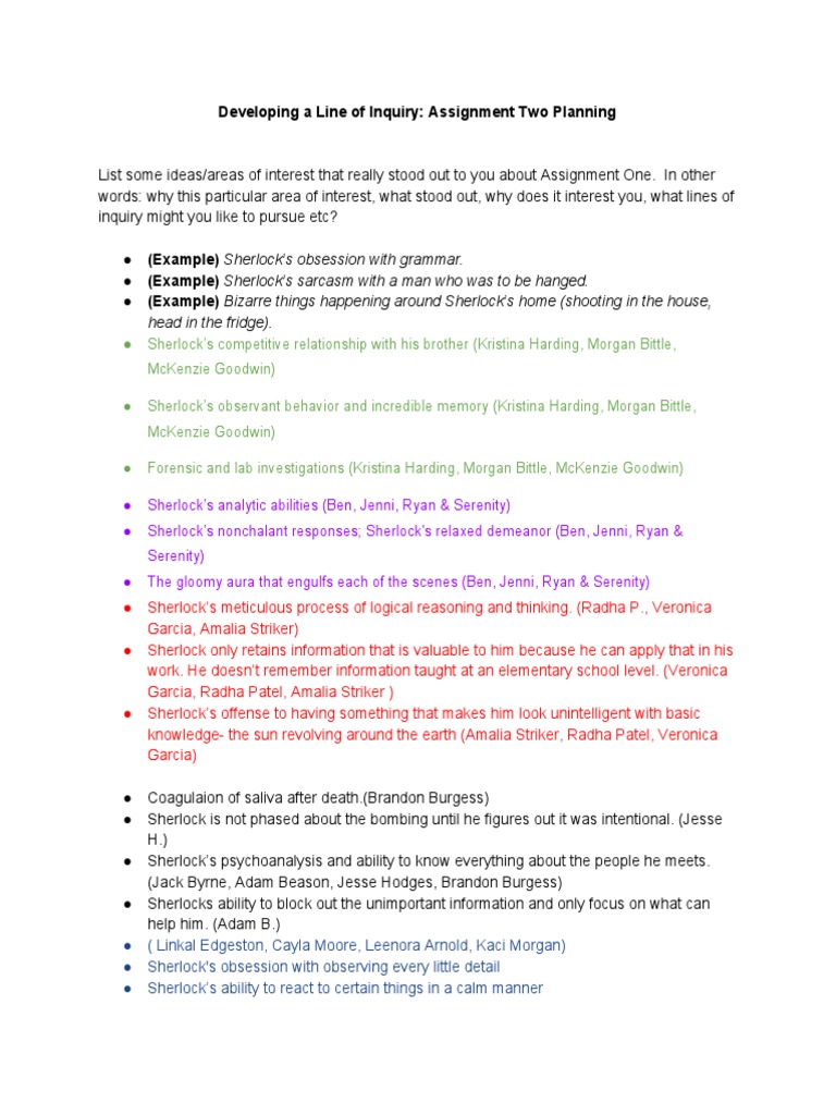 Developing A Line of Inquiry: Assignment Two Planning: Head in The ...