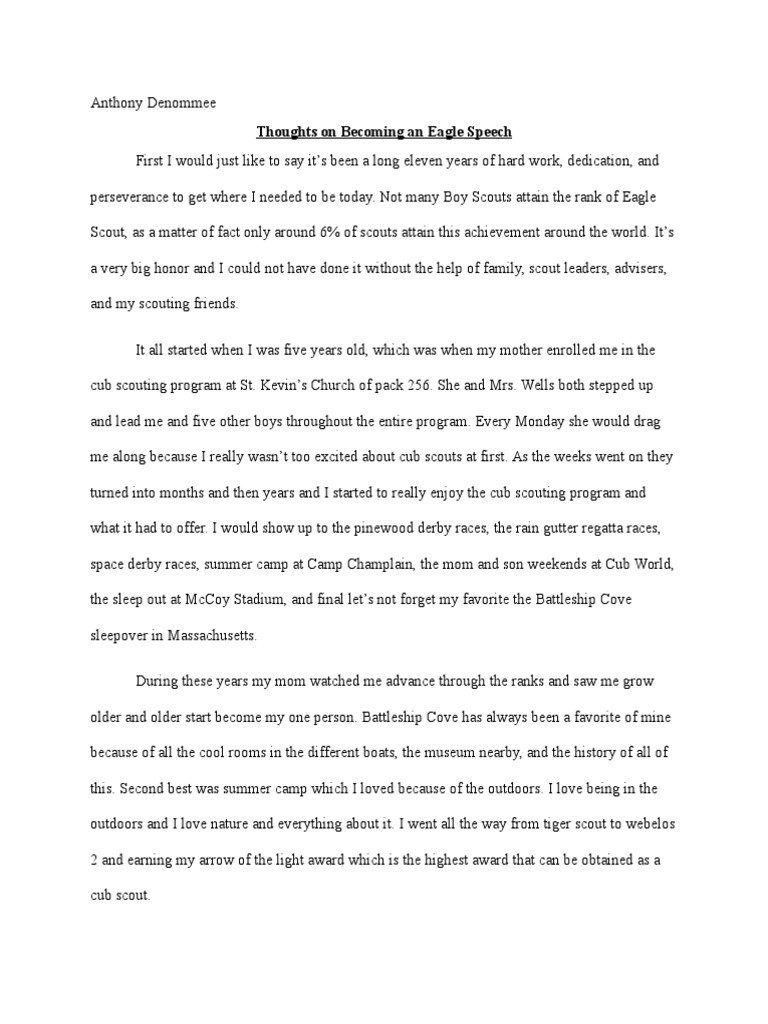 Eagle Scout Speech | Boy Scouts Of America | Scouting