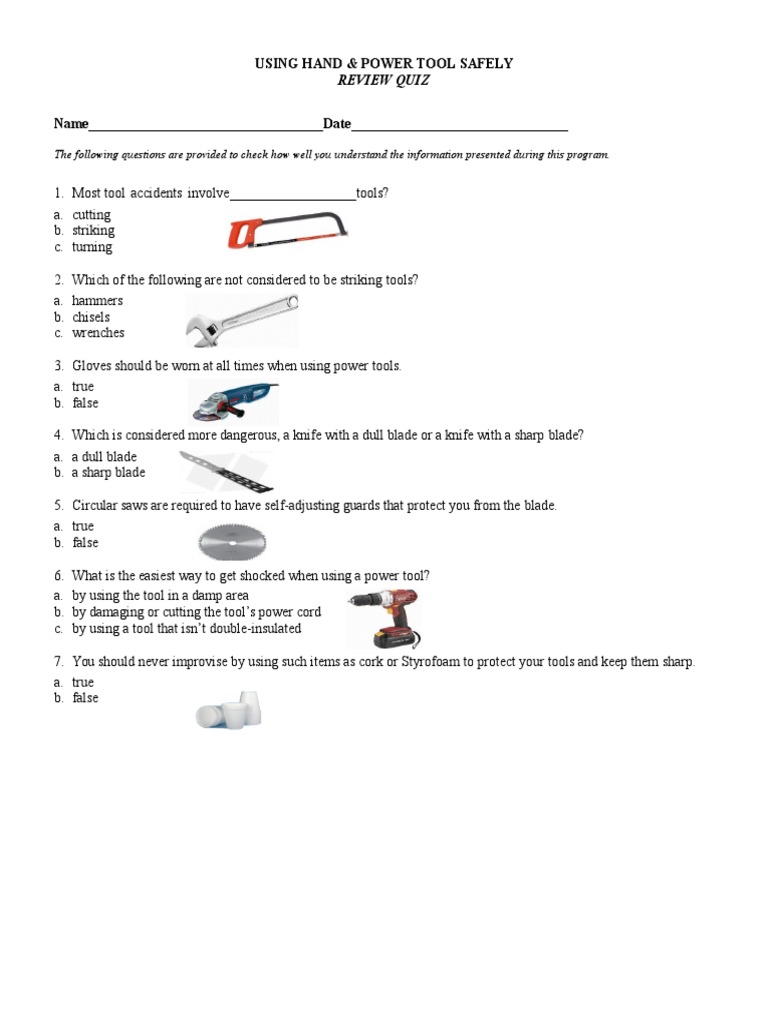 Hand Tool Safety Inspection Quiz | PDF | Home & Garden | Technology ...