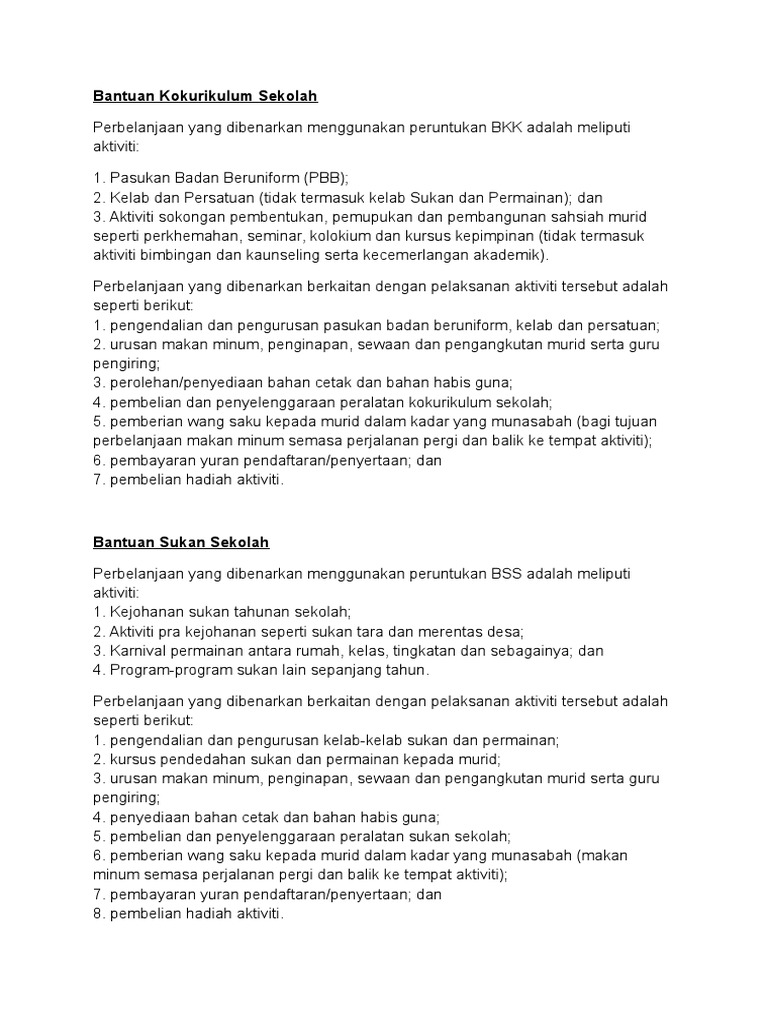Panduan Bantuan Kokurikulum Sekolah | PDF