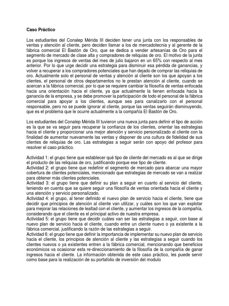 Caso Practico | PDF | Cliente | Servicio al Cliente
