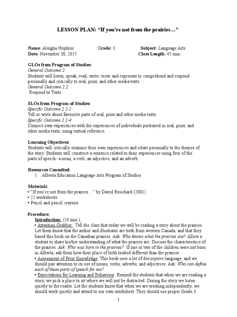 Sample Lesson Plan | PDF | Part Of Speech | Syntax