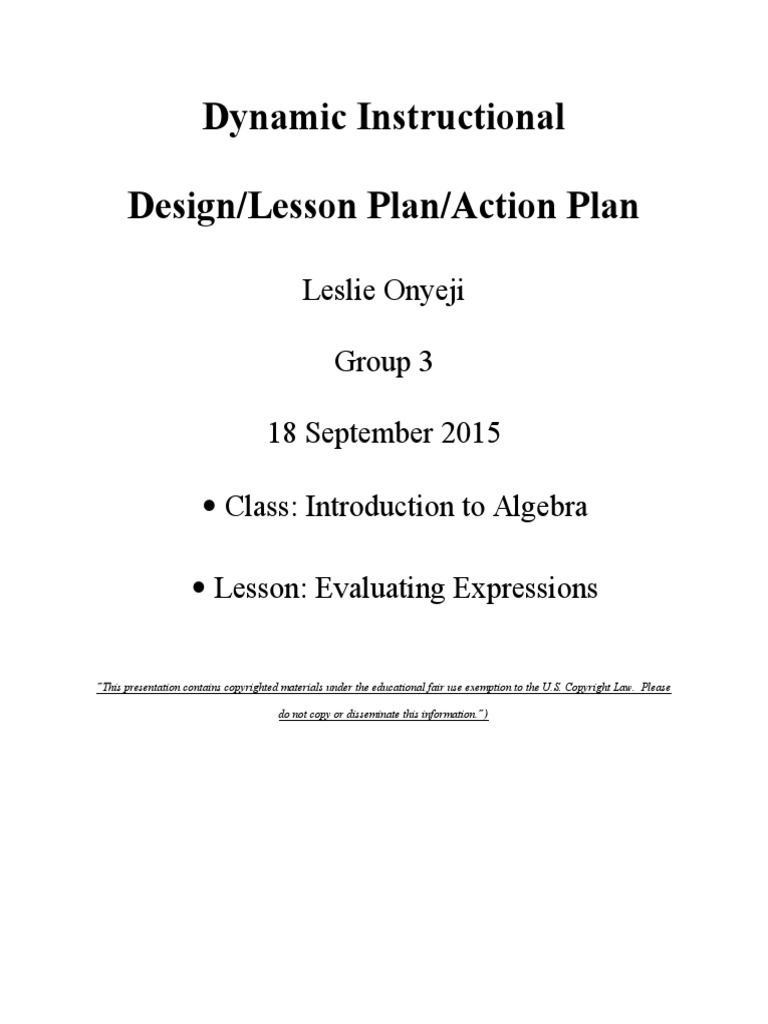 Onyeji 1 Lesson Plan Dynamic Instructional Design | PDF | Classroom ...
