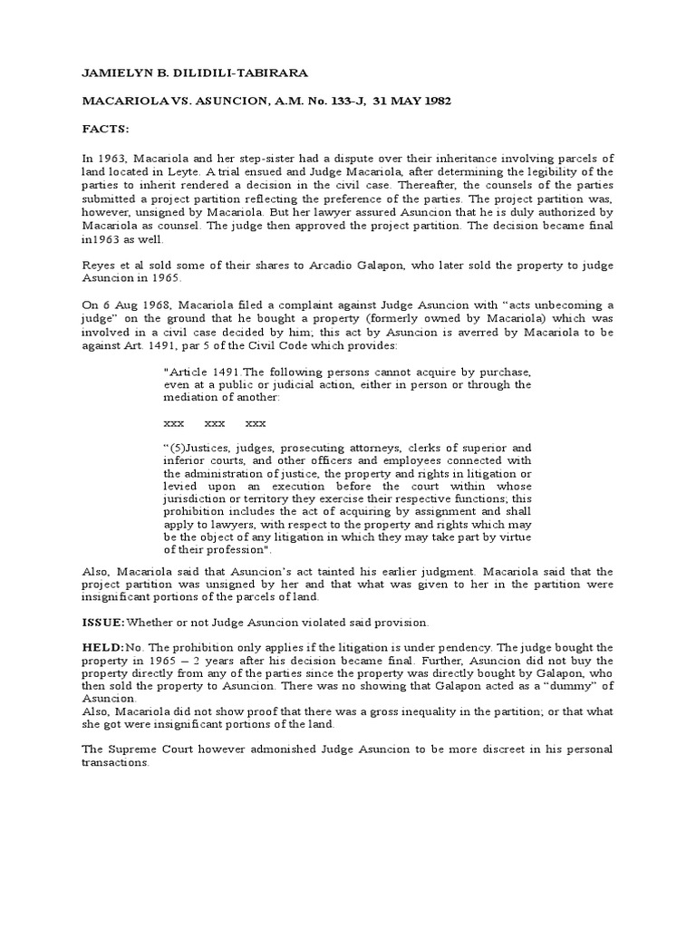 Macariola vs. Asuncion | PDF | Lawsuit | Judge