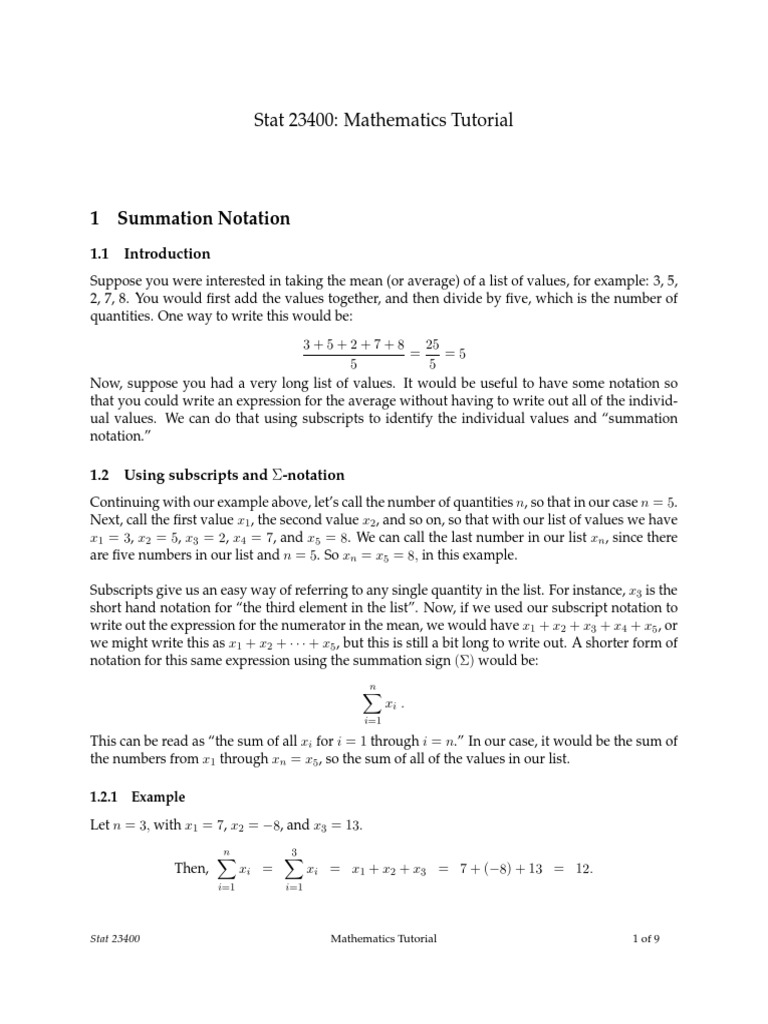 Summation Notation and Rules Tutorial | PDF | Summation | Mathematical ...
