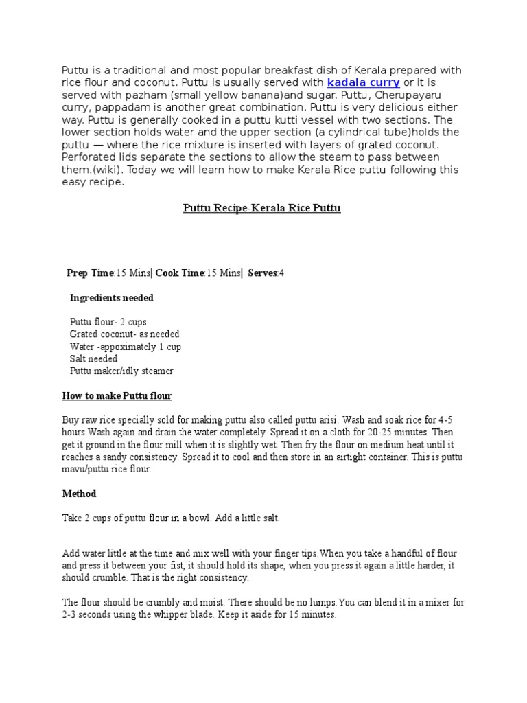Kerala Puttu | PDF | Determinants Of Health | Foods