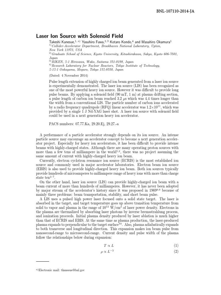 Laser Ion Source With Solenoid Field | PDF | Plasma (Physics ...