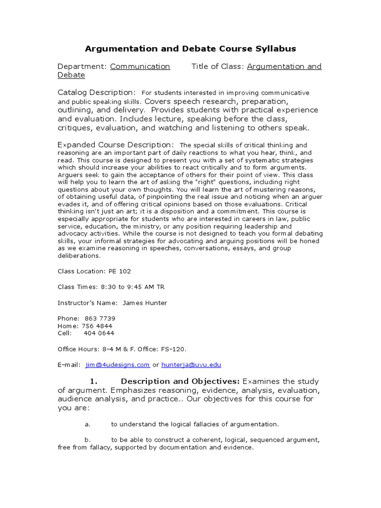 Argumentation And Debate Course Syllabus Pdf Argumentation Theory Test Assessment