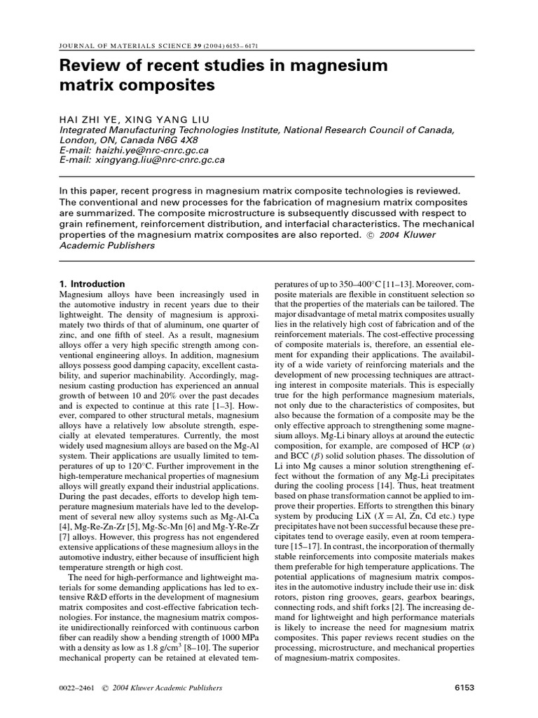 Review of Magnesium Metal Matrix Composites | PDF | Casting ...