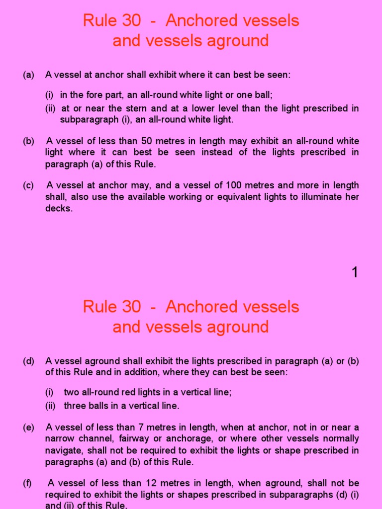 Rule 30 - Anchored Vessels | PDF | Anchor | Ships