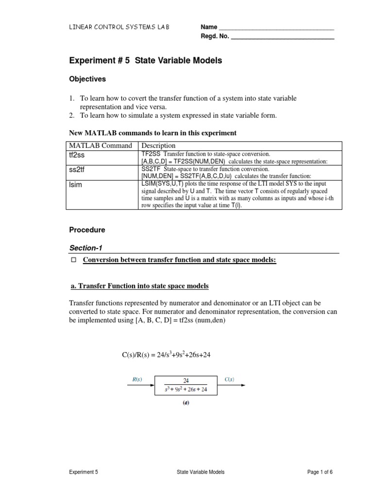 Experiment 5 State Variable Models | PDF | Applied Mathematics | Systems Theory