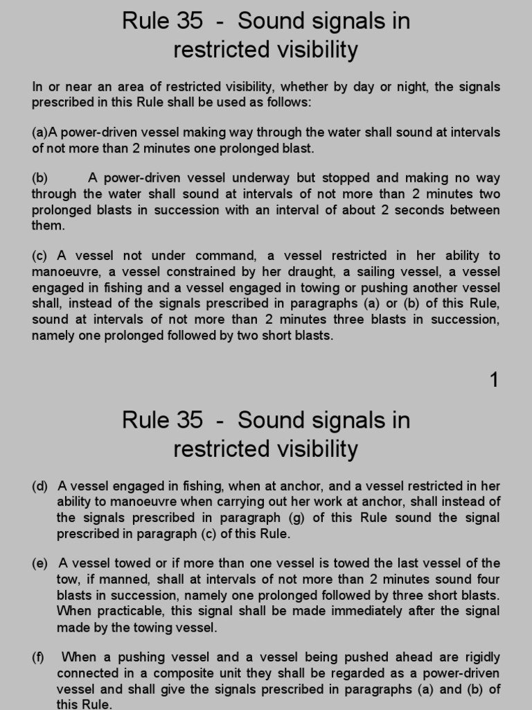 Sound Signals for Restricted Visibility | PDF | Anchor | Fog