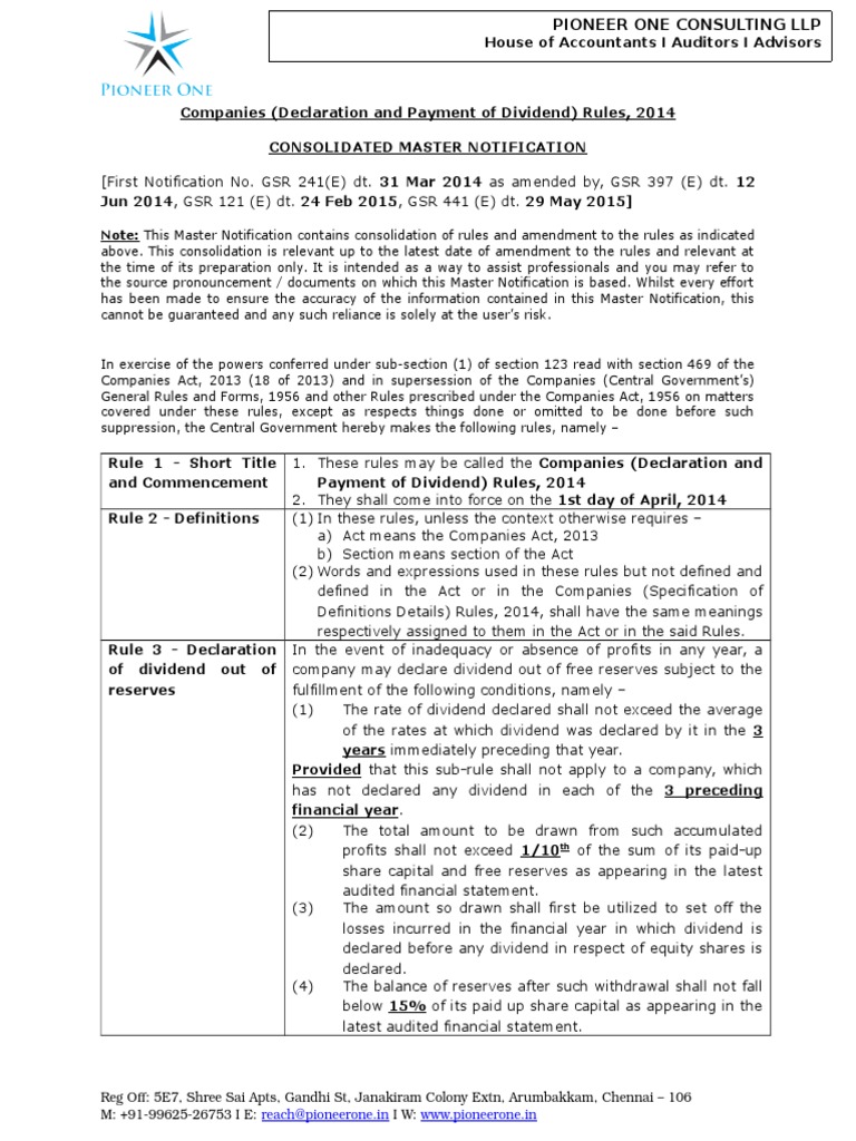 Dividend Declaration Rules 2014 | PDF | Dividend | Social Institutions
