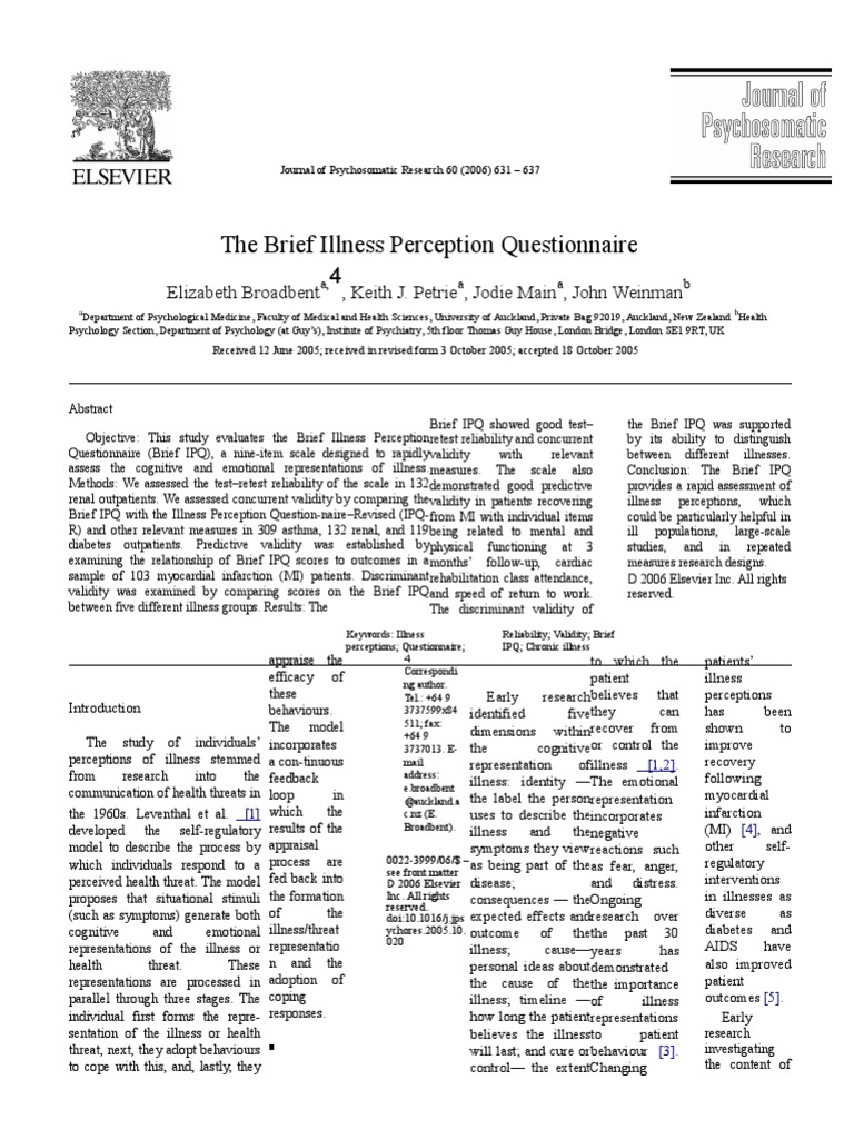 BIPQ | PDF | Validity (Statistics) | Self Efficacy