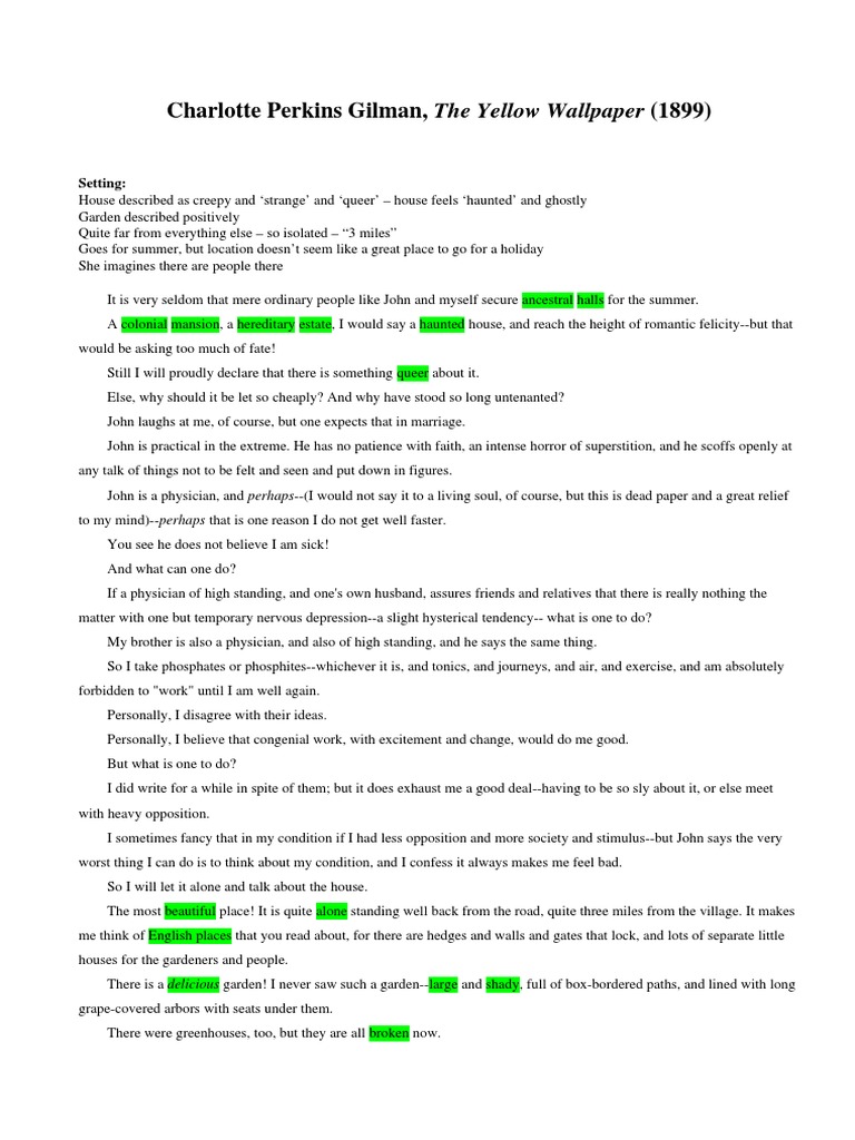 Setting and Annotations of The Yellow Wallpaper | PDF