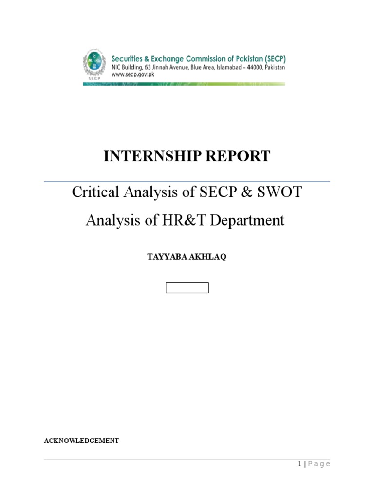 Internship Report SECP | PDF | Recruitment | Employment