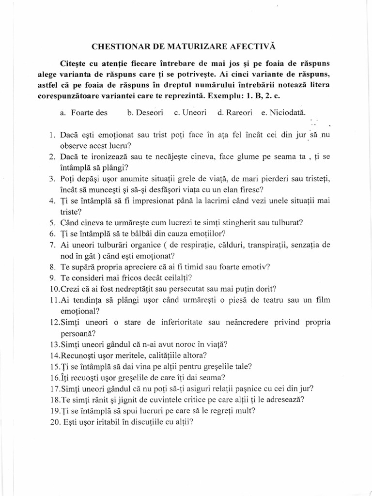 Chestionar de Maturizare Afectiva | PDF