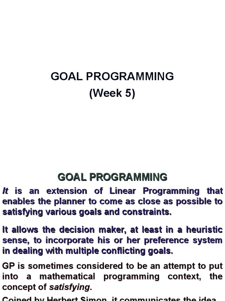 Week5 (GoalProgramming) | PDF | Mathematical Optimization | Applied ...