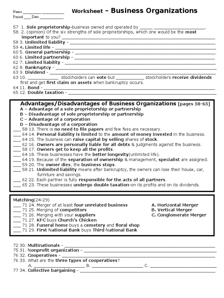 Worksheet-Business Organizations HL | PDF | Partnership | Limited Liability