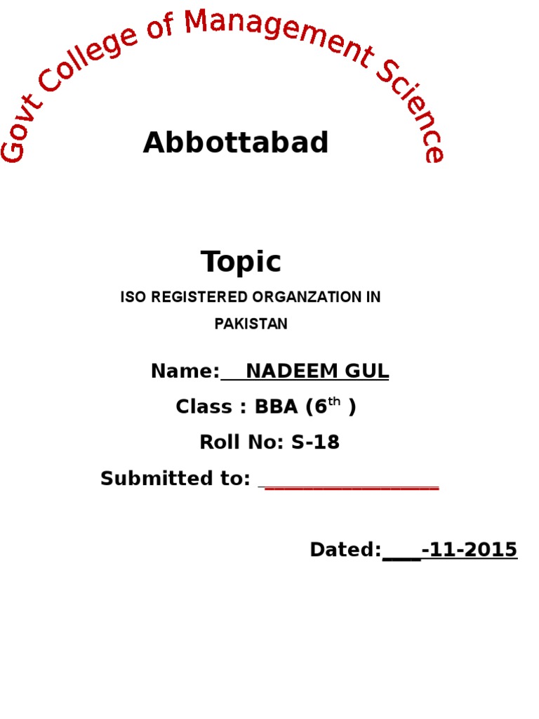 Abbottabad: Name: Nadeem Gul Class: BBA (6) Roll No: S-18 Submitted To ...
