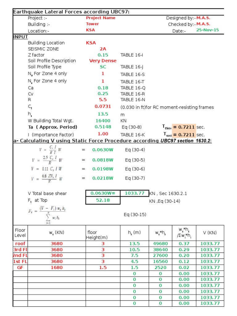 Earthquake Lateral Forces UBC97 Analysis | PDF | Technology & Engineering
