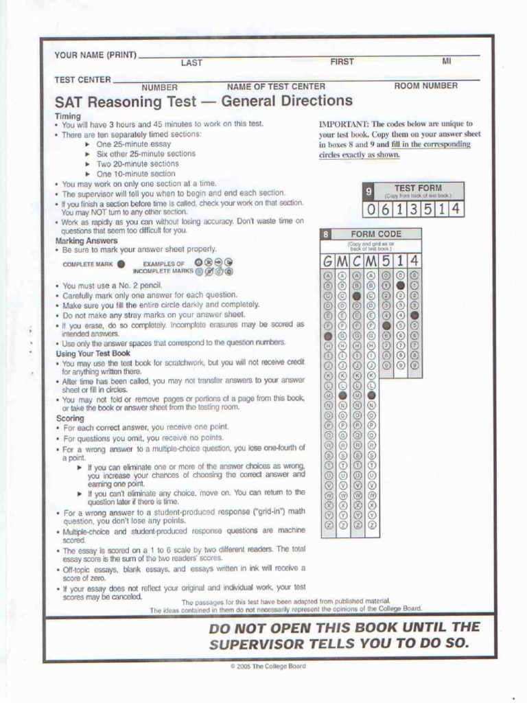 SAT Answer Sheet | PDF
