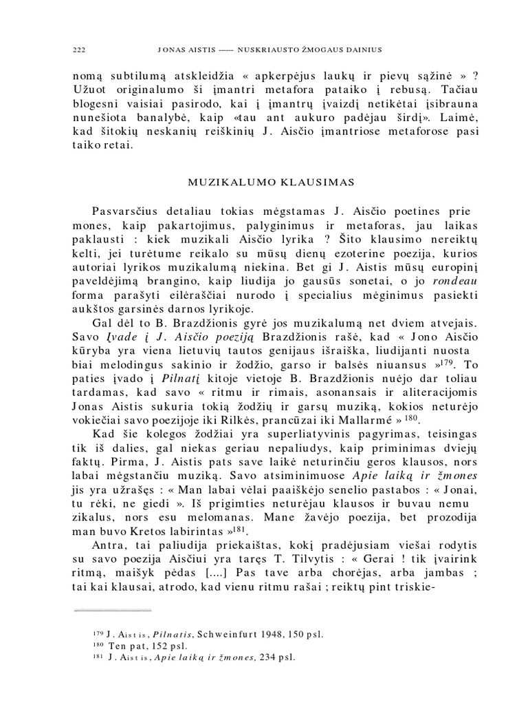 JONAS GRINIUS Jonas Aistis-Nuskriausto Zmogaus Dainius | PDF