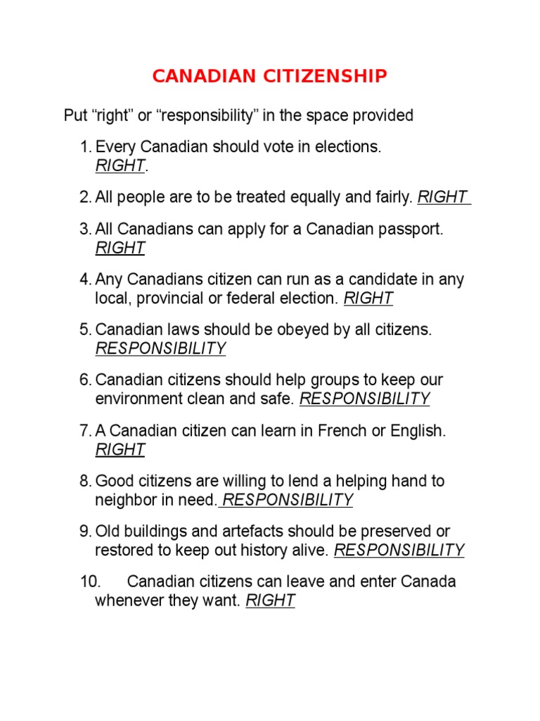 Canadian Citizenship Rights & Responsibilities | PDF | Politics