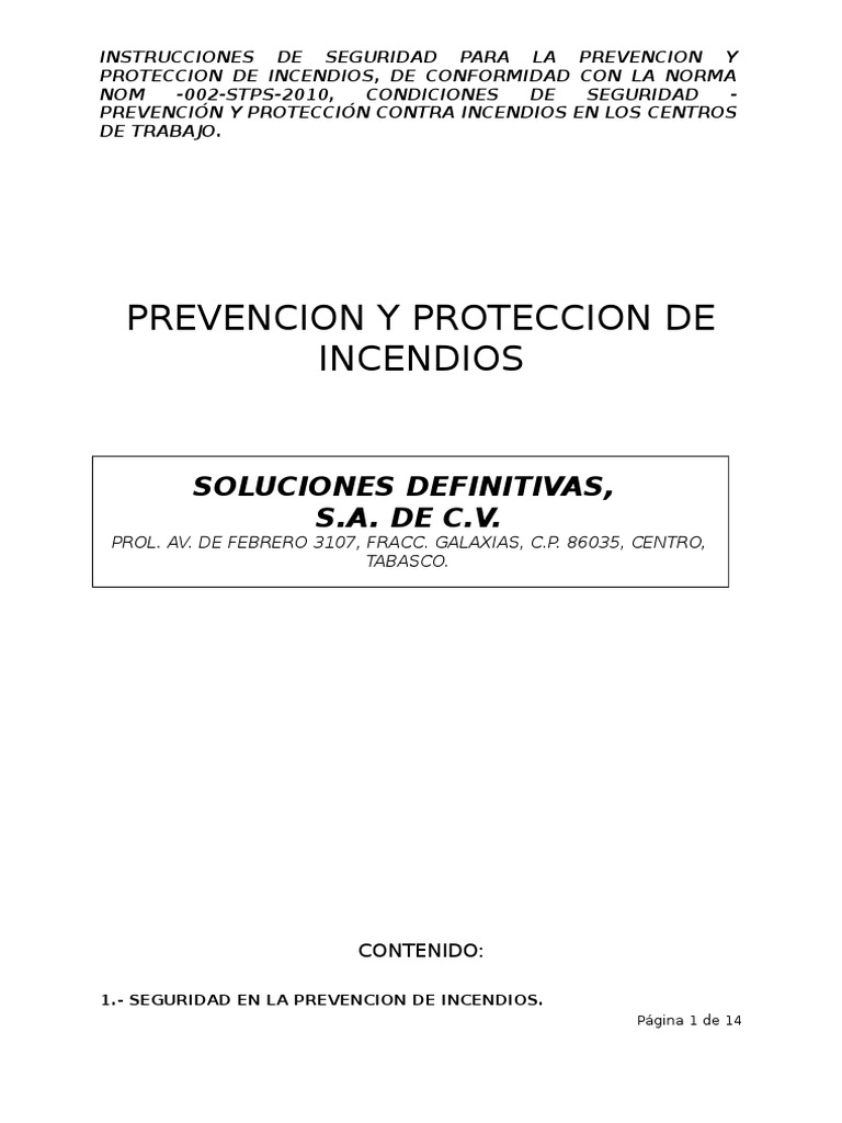 Instrucciones de Seguridad en Caso de Incendios | PDF | Primeros ...
