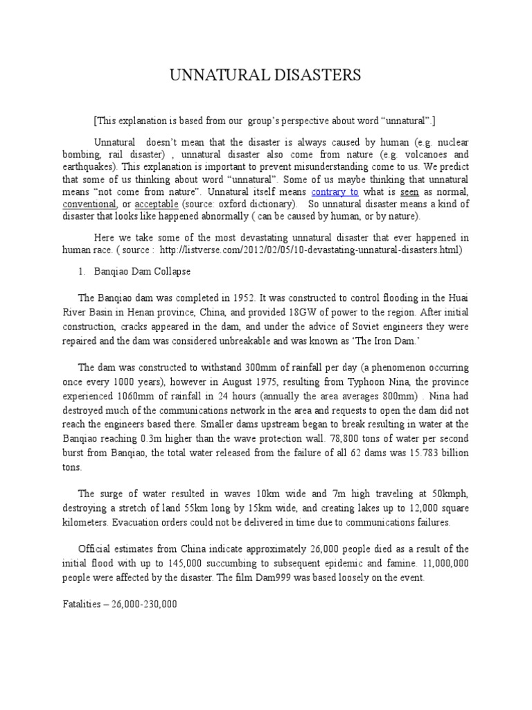 Unnatural Disasters: Contrary To | PDF | Explosion | Disaster And Accident