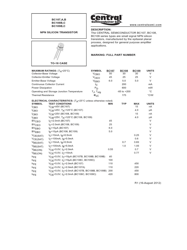 BC 107 | PDF | Bipolar Junction Transistor | Transistor