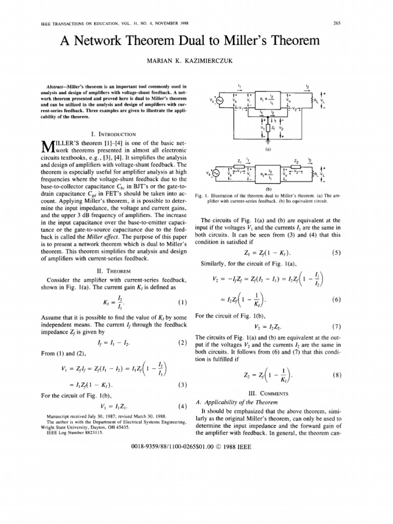 Miller Theorem | PDF | Amplifier | Electronic Engineering
