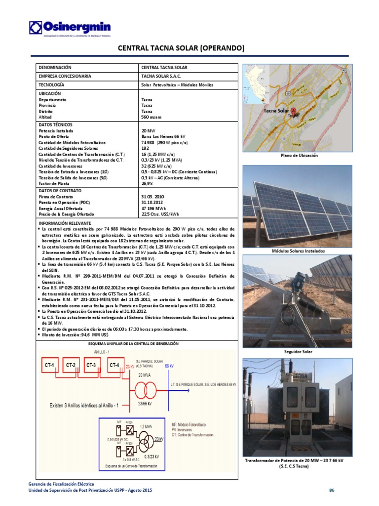 Central Tacna Solar (Osinergmin) | PDF | Fotovoltaica | Vatio