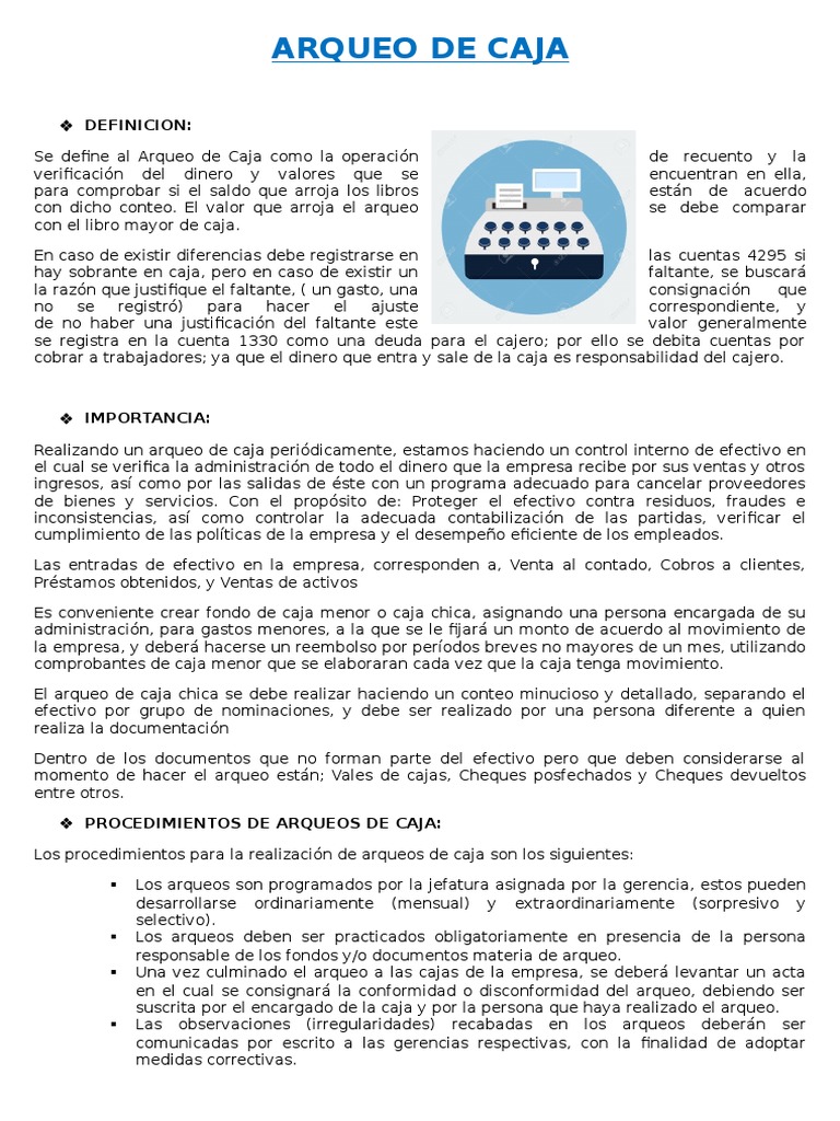 Definición y Procedimiento de Arqueo de Caja | PDF | Cheque | Contabilidad