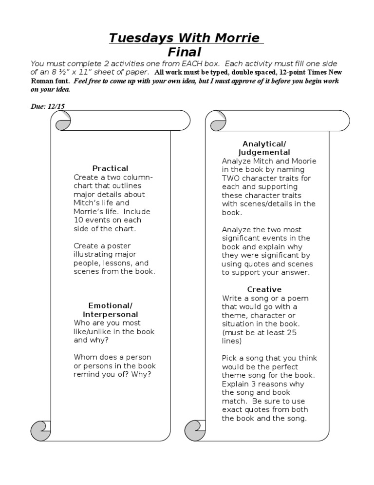 Activities for "Tuesdays With Morrie" | PDF