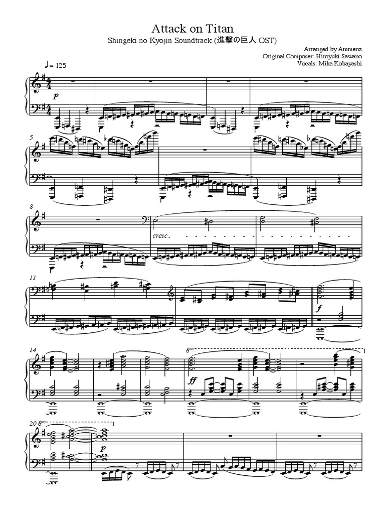Easy Piano Sheet Music: Attack on Titan | PDF | Media Industry ...