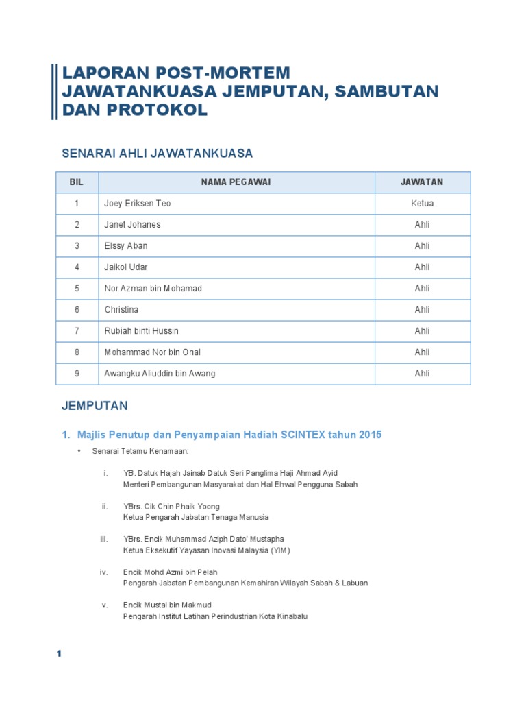 Laporan Post Mortem Jawatankuasa Jemputan | PDF