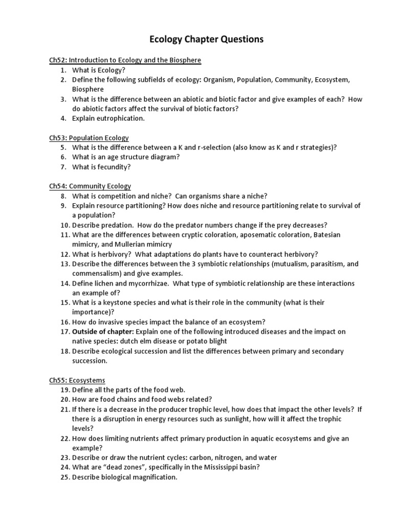 Ecology Chapter Questions Overview | PDF
