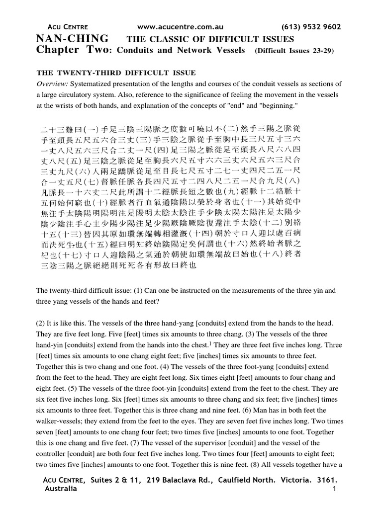 Nan-Ching Chapter Two: The Classic of Difficult Issues: Conduits and ...