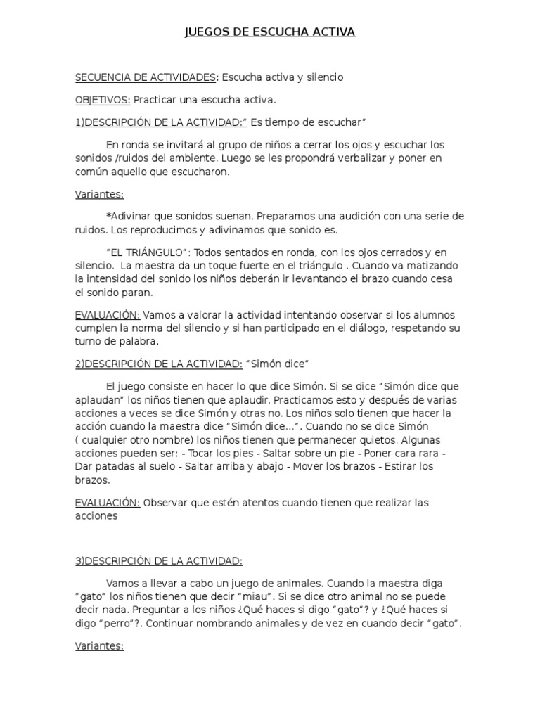 Juegos de Escucha Activa para Niños | PDF | Sonido | Ocio