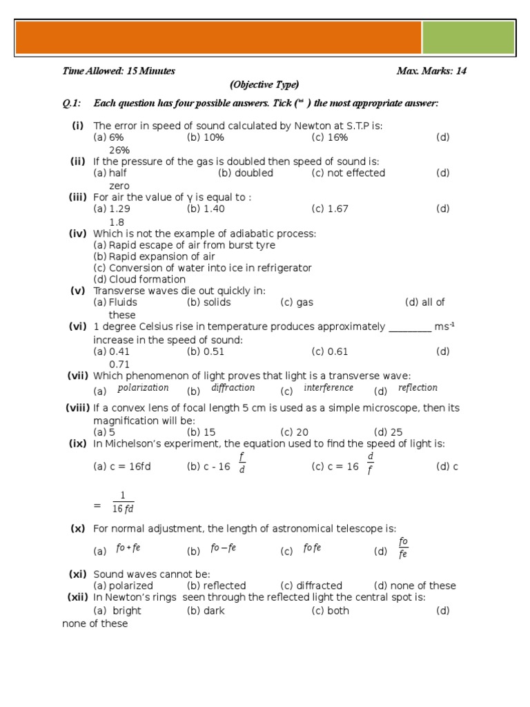 Physics Half Book Test Paper | PDF | Light | Gases