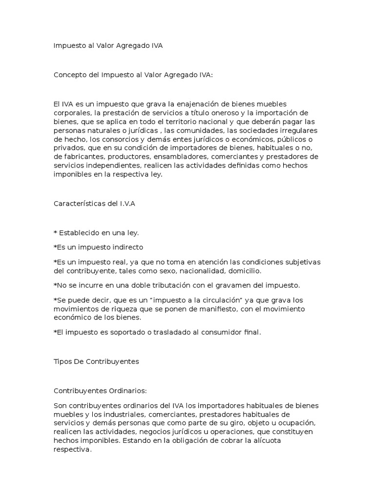 Qué es el IVA y sus características | PDF | Impuestos | Impuesto al ...