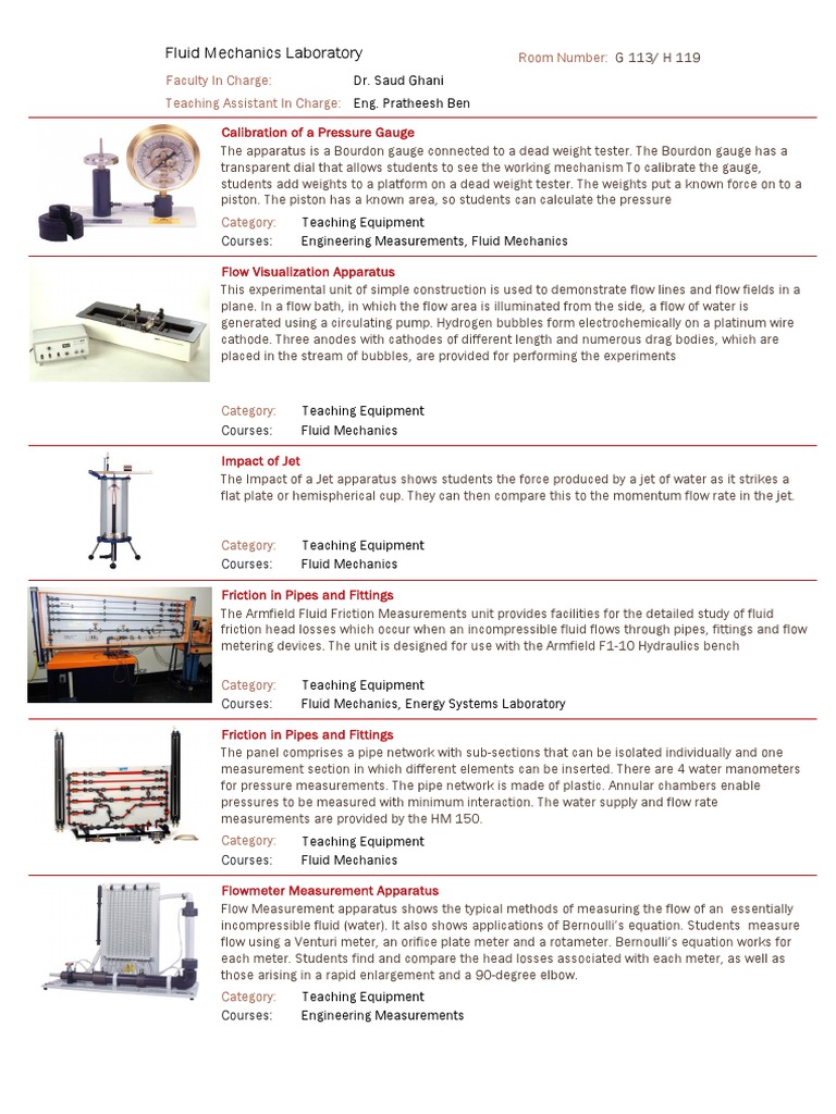 Fluid Mechanics Laboratory | PDF | Flow Measurement | Vortices